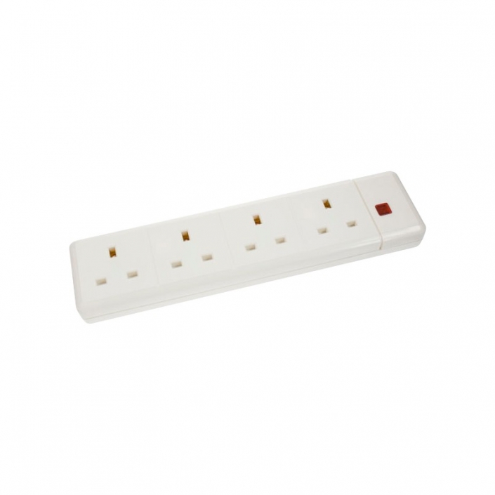 Click 4 Gang 13A Trailing Socket with Neon -White | DTR Electrical Supplies