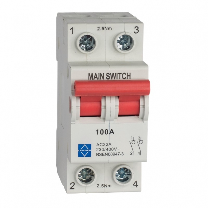 Lewden 100A Double Pole Main Switch for Consumer Unit | DTR Electrical ...