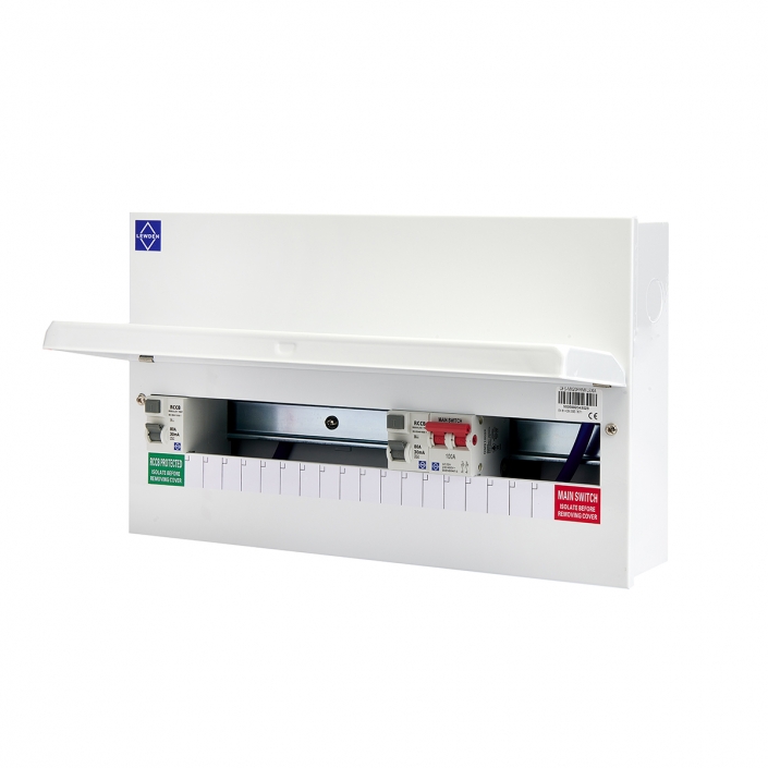 Lewden 10 Way Split Load Consumer Unit With 100A Main Switch 2 x RCCB ...